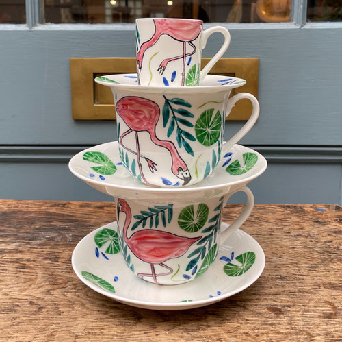 Hatty Pocock Flamingo Cups and Saucers | Mysite