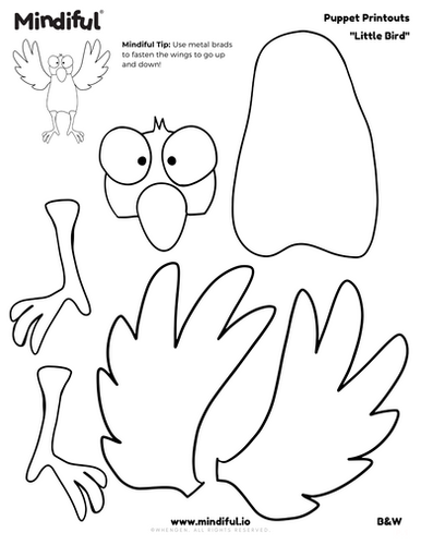 Little Bird Puppet Printout - BW - Mindiful® Digital Download ...