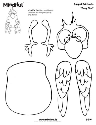 Grey Bird Puppet Printout - BW - Mindiful® Digital Download | Mindiful ...