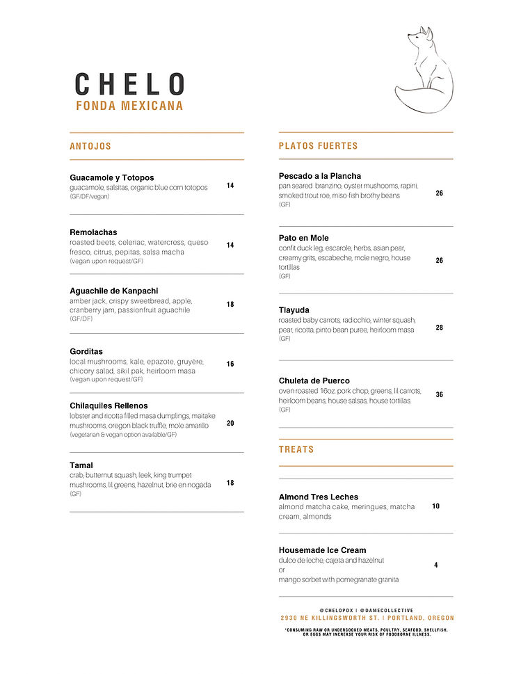 Menu | Chelo