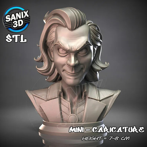 Mini Loki Caricature - 1 x Unpainted Bust - 3D Resin Printed Model ...