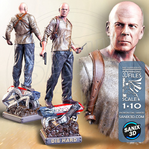 John McClane - 1 x 未上漆大型 3D 树脂打印模型套件 + 底座 - SAN | Metal Mania 3D TV