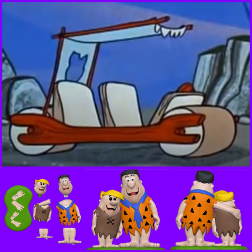 Flintstones Car + Fred an Barney Figurines - 3D Resin Printed Complete ...
