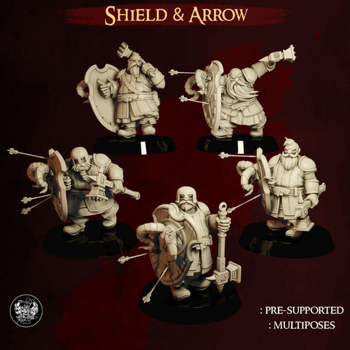 Dwarf Shield and Arrow - 5 x Fantasy Unpainted 32mm - 3D Resin ...