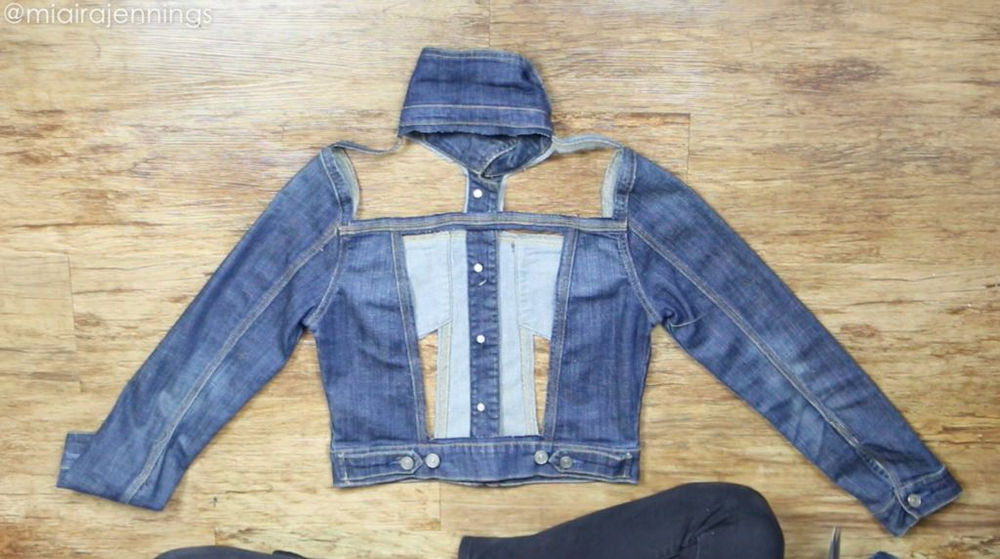DIY Embroidered Sheer Cut Out Denim Jacket (NO SEWING)