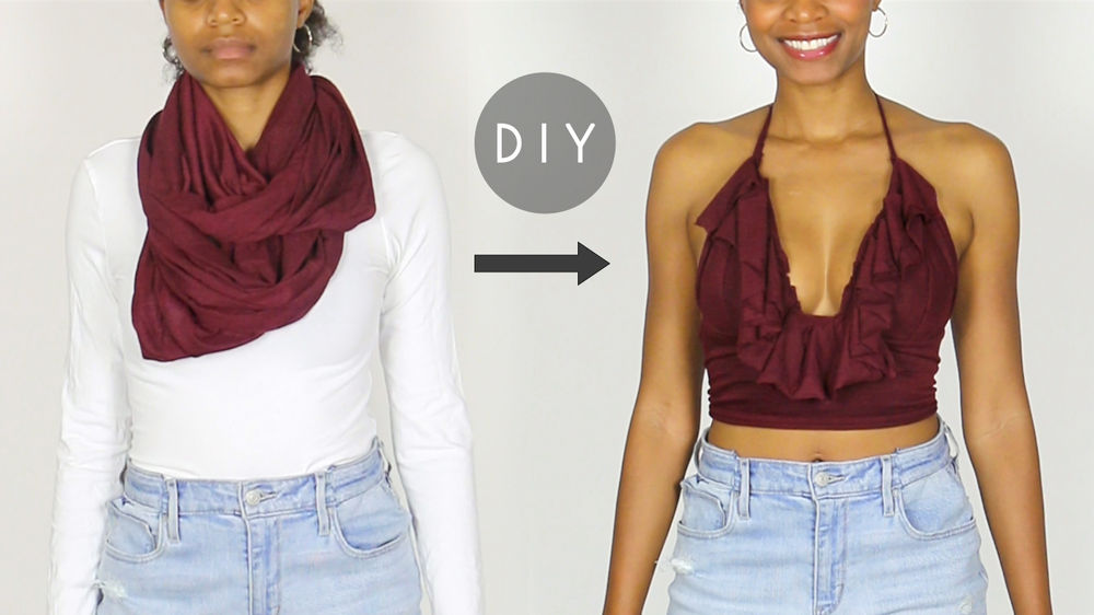 DIY Ruffle Halter Top From a Scarf (Easy Sewing)