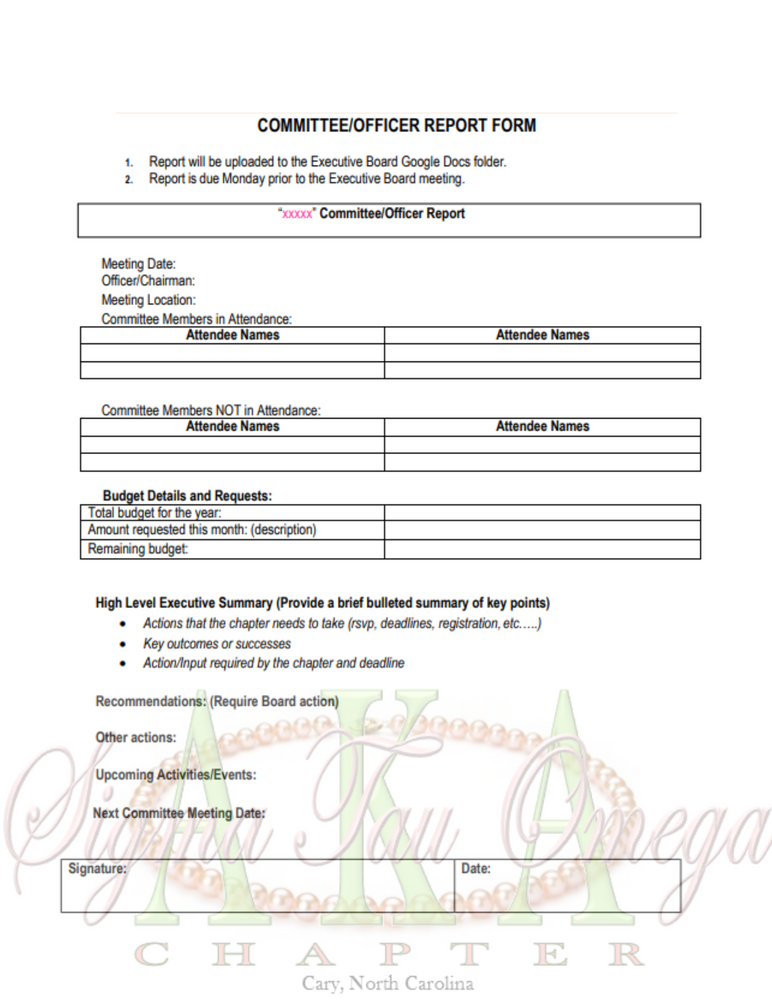 Committee - Officer Report Form