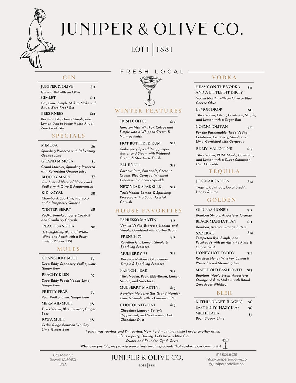 MENUS | Juniper & Olive Co.