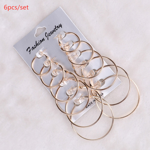 6 Pair Women Large Circle Hoop Earrings | Dandsha