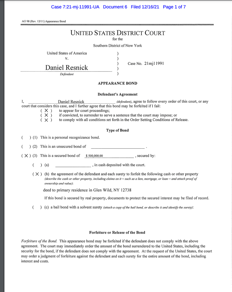 DANIEL RESNICK FACING CRIMINAL COMPLAINT IN FEDERAL COURT AFTER FBI ...