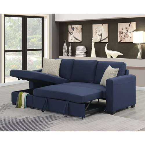 Langley Navy Pop-Up Sleeper with Storage Chaise | Image Home