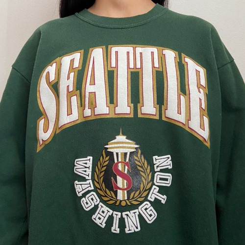 Vintage Seattle Washington 1990s Graphics Green Sweater | Kaisers Closet