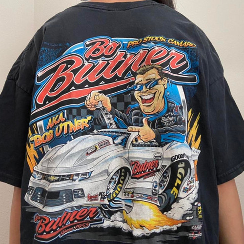 Vintage Bo Butner 2000s Racing Graphics Black Tee Shirt | Kaisers Closet