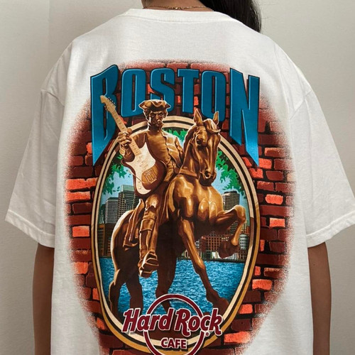Vintage Hard Rock Cafe Boston Graphics White Tee Shirts | Kaisers Closet