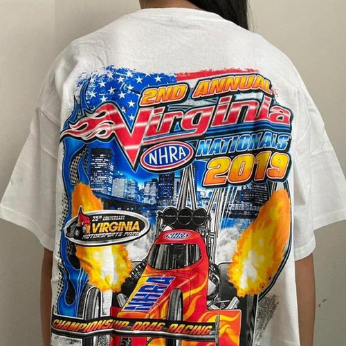 NHRA Nationals Nascar Graphics White Tee Shirt | Kaisers Closet