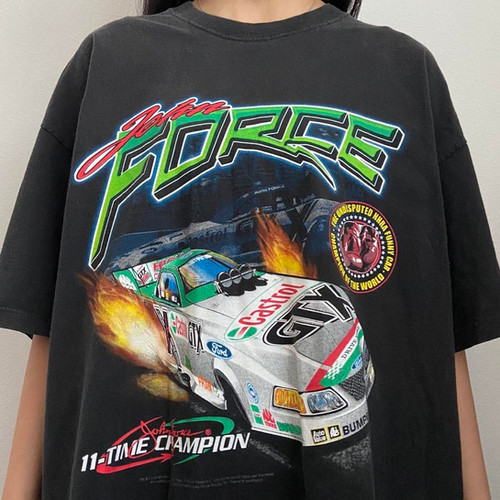 Vintage John Force Nascar Graphics Black Tee Shirt | Kaisers Closet