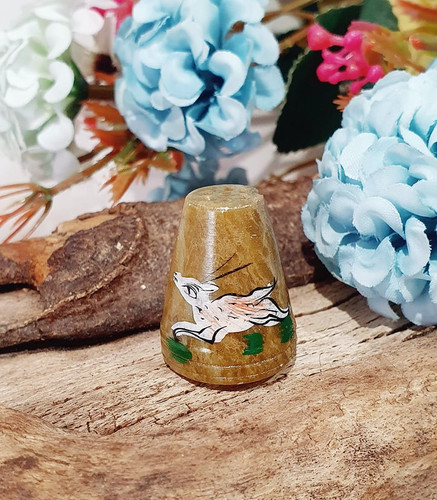 Vintage soapstone thimble, made from solid stone with a painted design ...