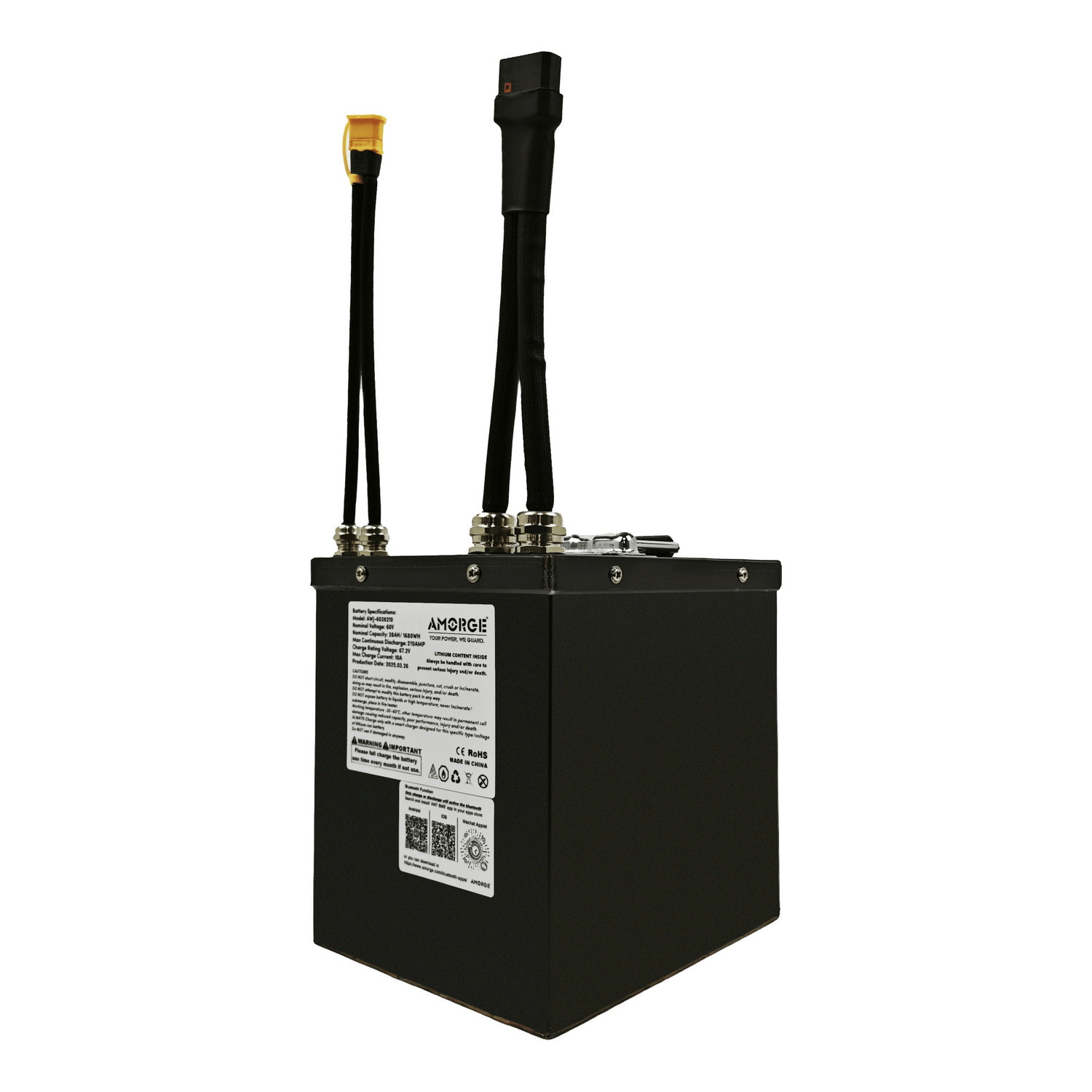 AMORGE 16S7P 60V 28AH 210A Lithium Battery Pack with Metal Box for Electric Bike