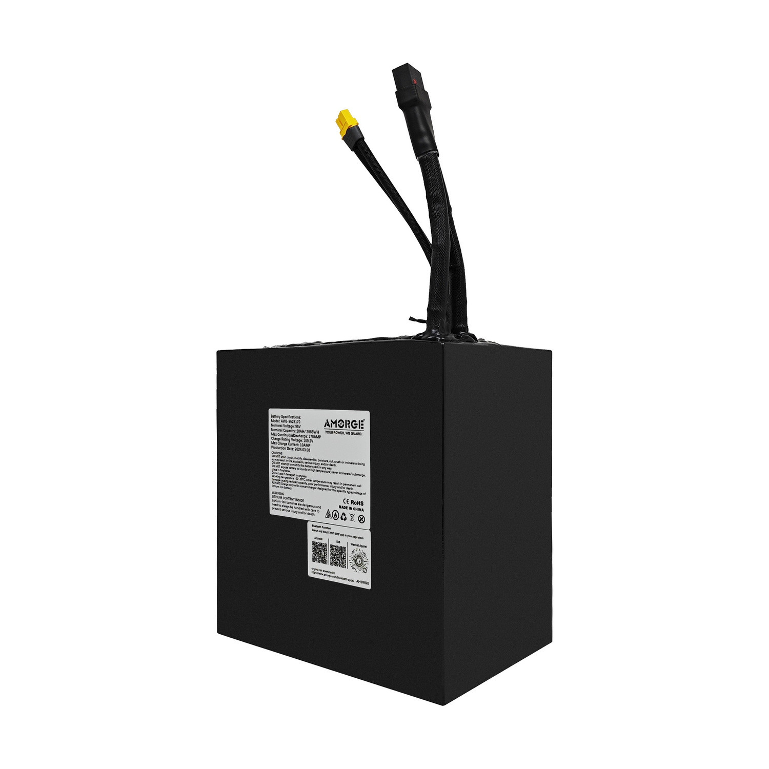 AMORGE 26S7P 96V 28AH 210A Lithium Battery Pack with ANT Bluetooth BMS for Electric Bike