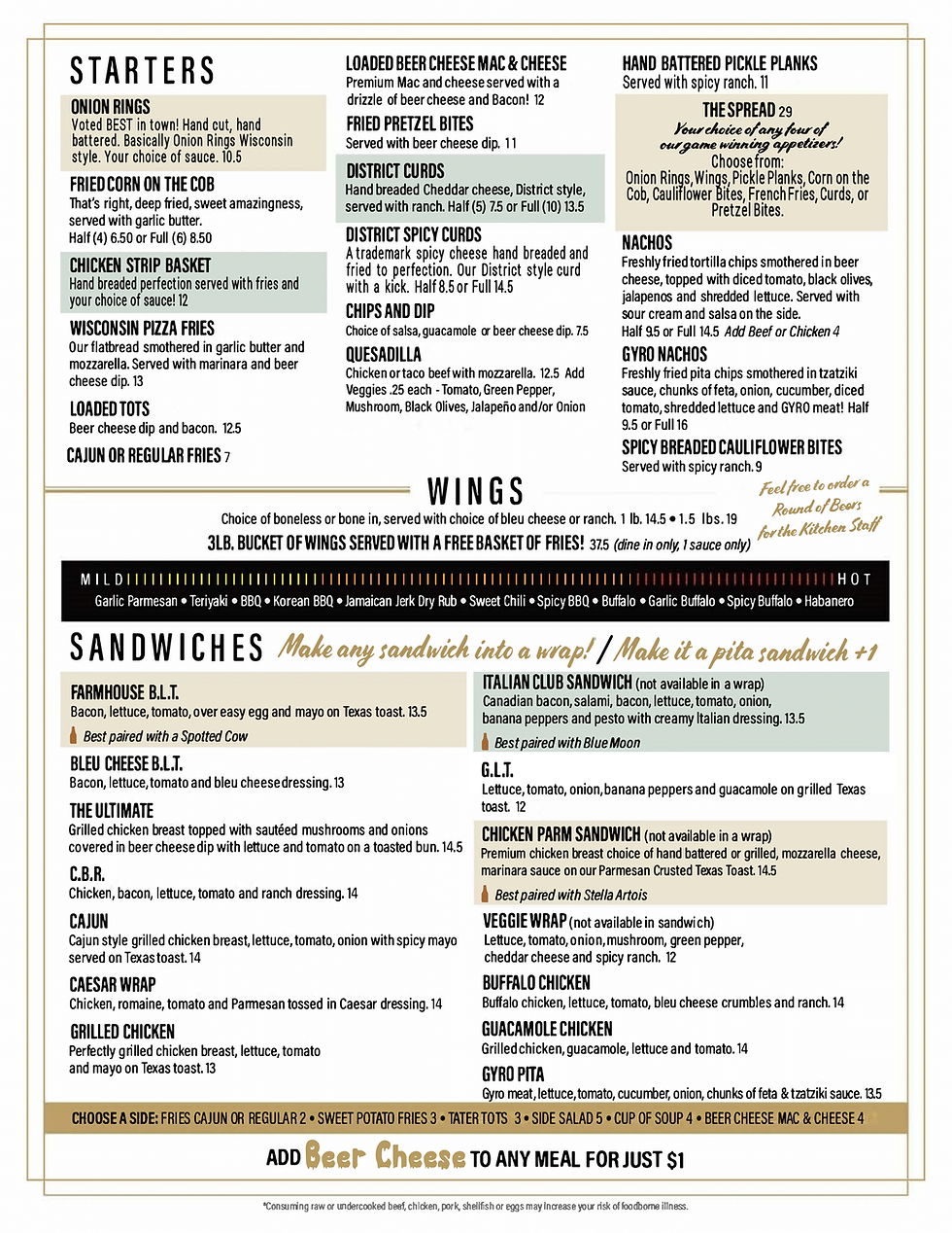Menu | The District Pub