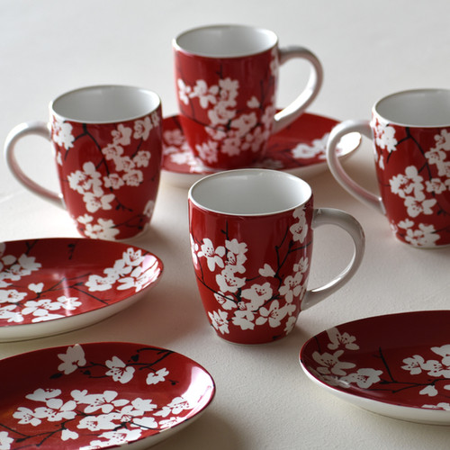 Devnow Mia Blossom Porcelain Tea Cup and Saucer Set of 12 pcs | Spaces Inside