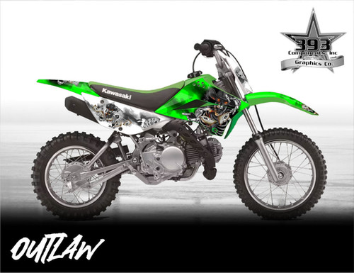 KLX110 Kawasaki Skull Outlaw Graphics Kit 2010-2024 KLX 110 | 393components
