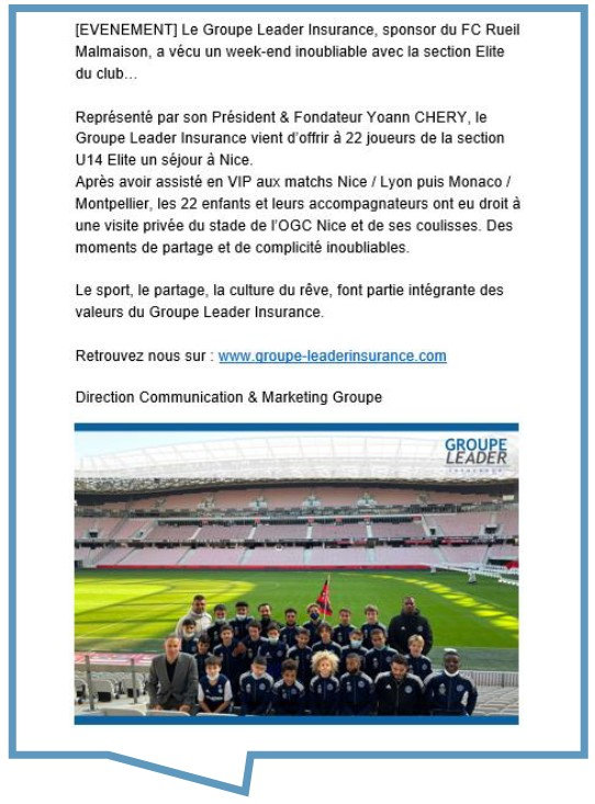 Le groupe Leader Insurance est un sponsor du FC-Rueil-Malmaison