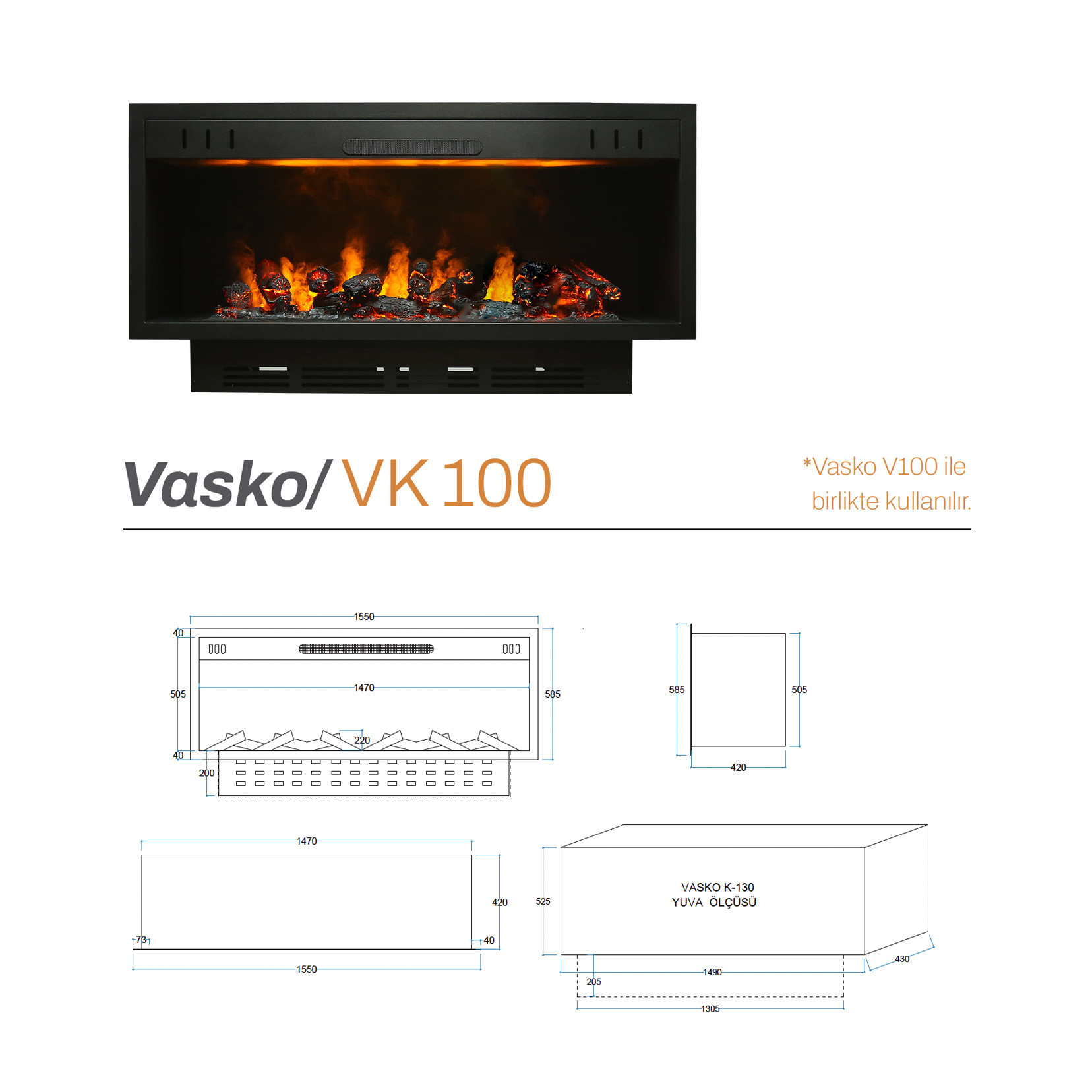 Flameline Vasko VPK 100 | Elektrikli Şömine | Mad Şömine