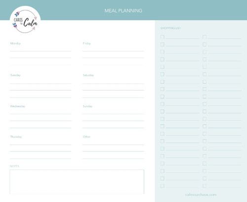 Meal Planning Notepad | Chaos to Calm