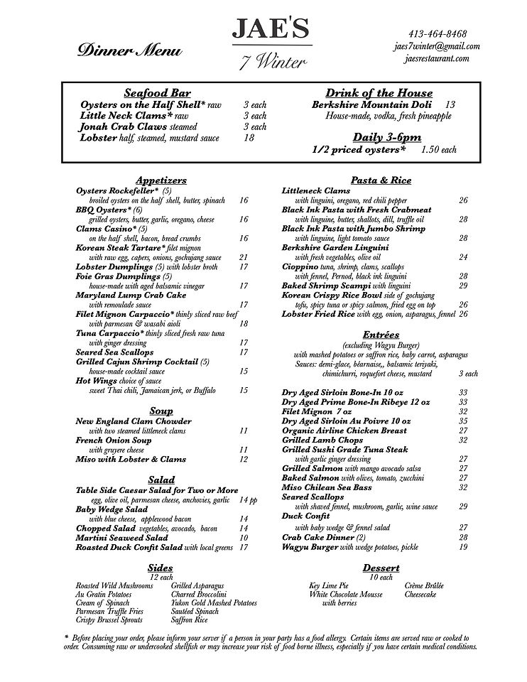 Menu | Jae's 7 Winter