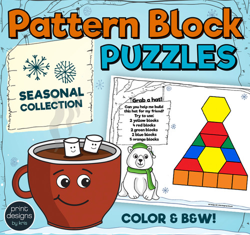 Pattern Block Puzzles • Math Shape Puzzles • January Winter Theme ...