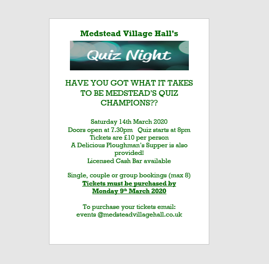 Quiz Night | MedsteadVillageHall