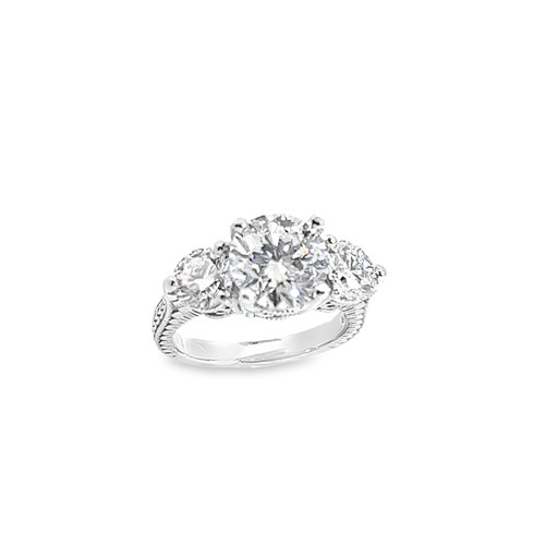Engraved Three Stone Engagement Ring | Milanousa