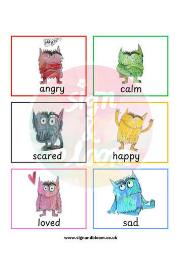 Colour Monster/Makaton Feelings Flashcards A4 Printable 12 Pc Set ...