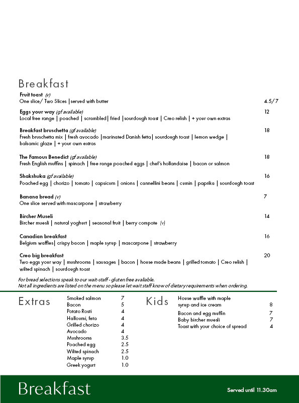 Menu | Creo Cafe