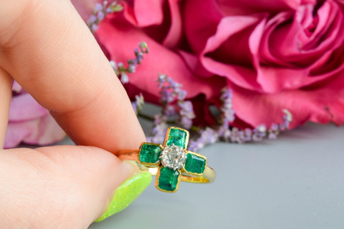 Antique Georgian emerald old cut diamond ring 18 carat gold ...