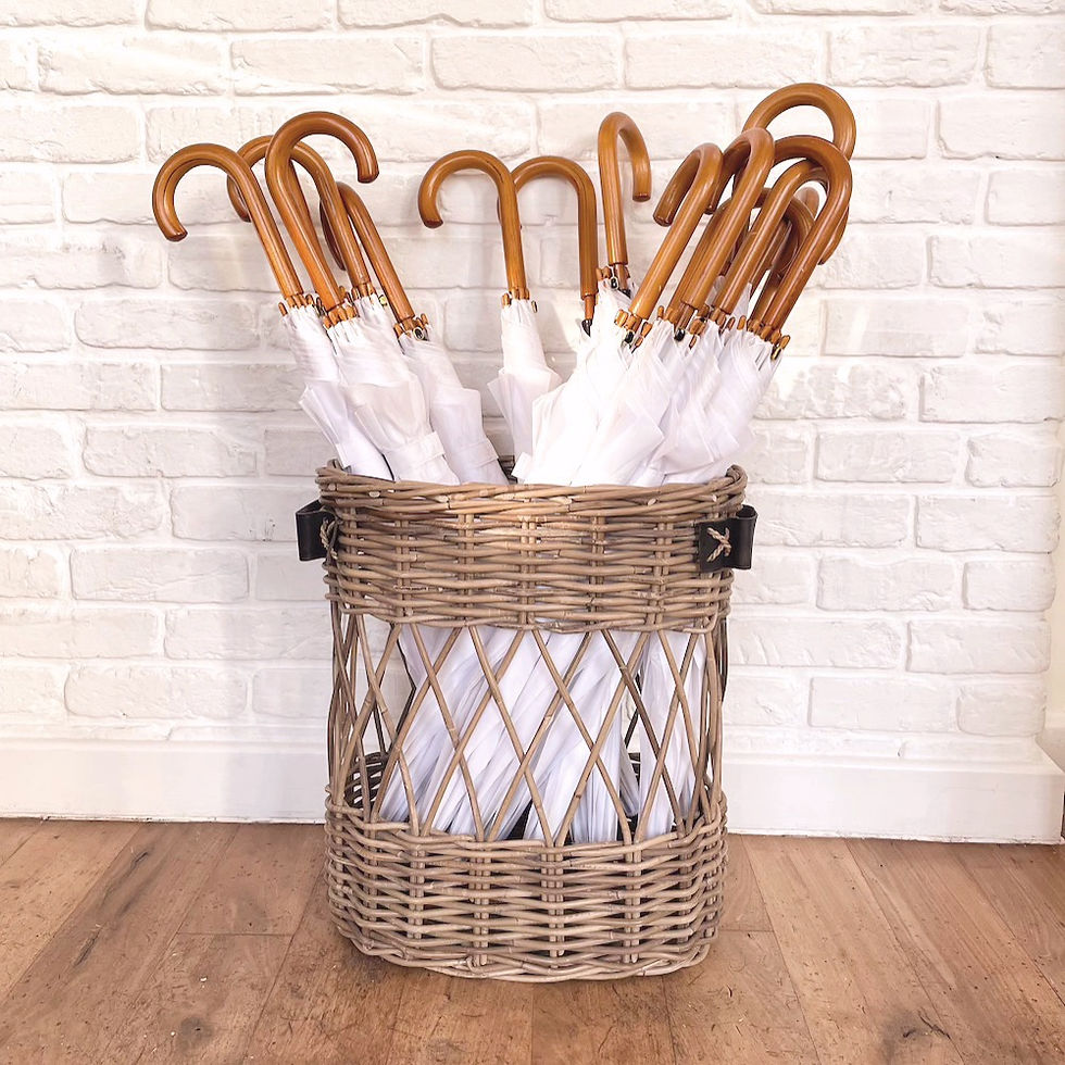 Basket of White Wedding Umbrellas | Party Squared | Essex