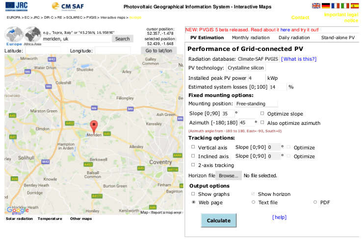 Solar PV Generation Estimation: PVGIS-5 (Beta Release)