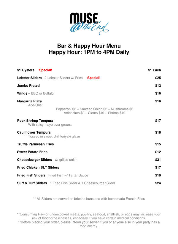 Menus | Muse @ The End