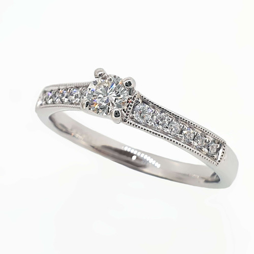 Diamond Solitaire with Set Shoulders & Milgrain Edge Engagement Ring in ...