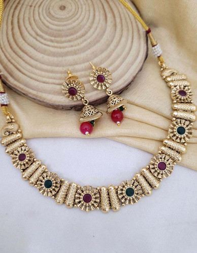 Royal Ruby Emerald Gold Neckset | Rutba By Akshina