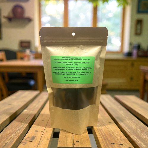 Mini Sausages - Beef, Sweet Potato & Spinach - 100g | Northern Raw Feeds