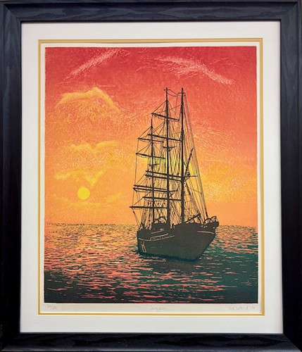 Ed Ward "Seafarer" Framed Hand Signed & Etching Mid Century Seascape ...