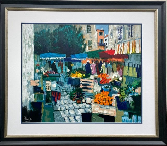 Claude Fauchere "Blue Market Place" Signed & # Framed Serigraph Art ...