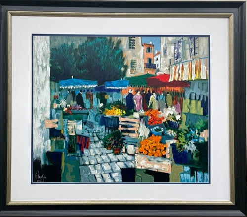 Claude Fauchere "Blue Market Place" Signed & # Framed Serigraph Art ...