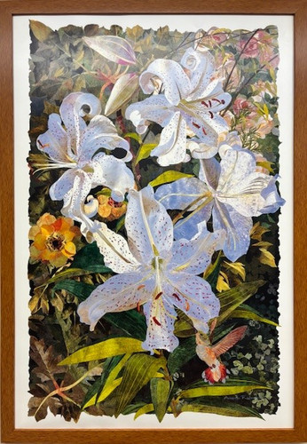 Amanda Richardson "Silver Lilies" FRAMED Art Tropical Floral Bird NEW ...