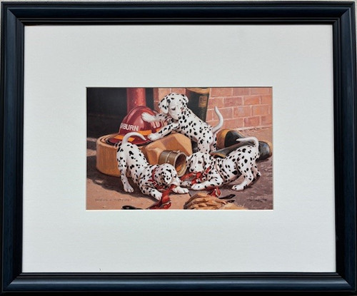 Jim Lamb "Where's the Fire?" New CUSTOM FRAMED Art Fireman Dog ...