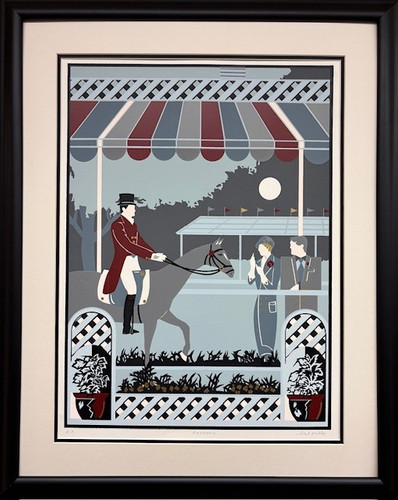 Del Valle "Paddock" Signed & Framed Horse Racing Art Deco Equestrian NEW | Marlin Art 8/2/21