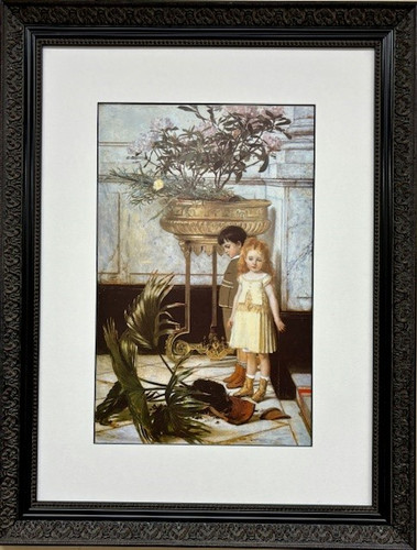 Jan Verhas "The Broken Flower Pot" Custom Framed Victorian Children's ...