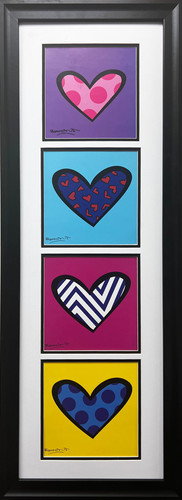 Romero Britto "For (Four) Love" Newly Custom Framed Pop Art Rare Out of ...
